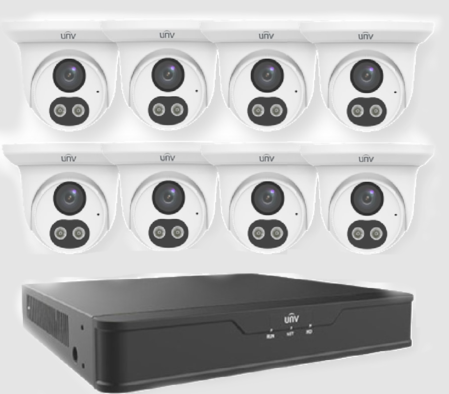 UNV 8CH PoE NVR with 2TB HDD and 8x4MP IR Turret Smart Dual Light (3 Year Warranty)(Metal ...